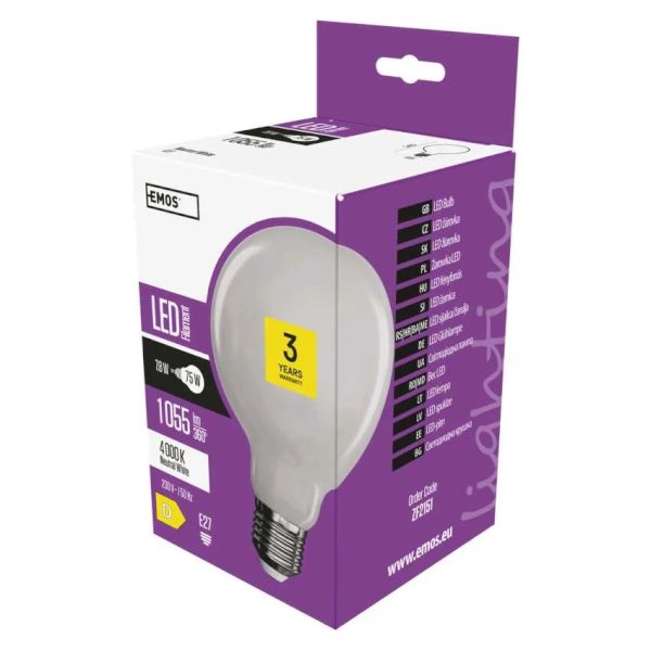 EMOS ZF2151 LED filament fényforrás G95 7, 8W(75W) 1055lm E27 NW (1525733251) - Varta, Emos ...